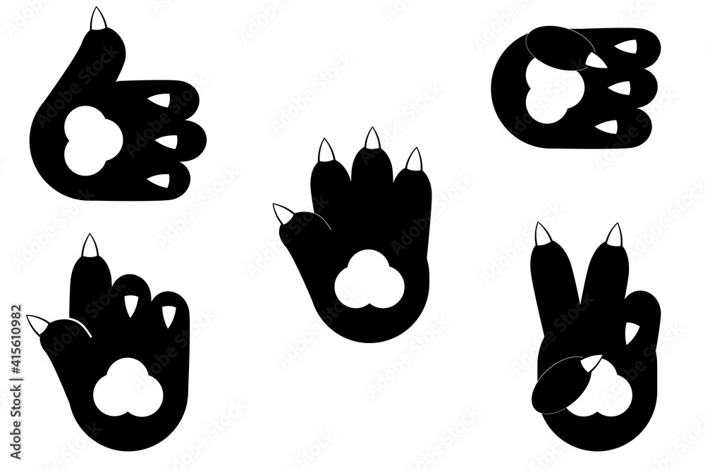 Cat paw gestures: like, win, fist, grab, point Stock Vector | Adobe Stock