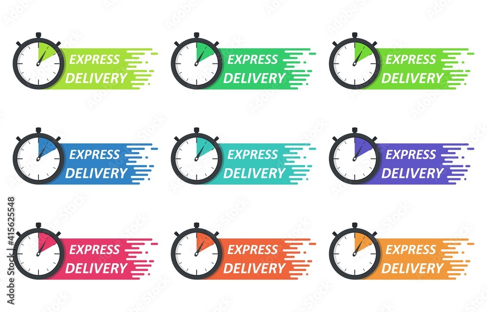 Set of express delivery logo concept. Stopwatch icon for express ...