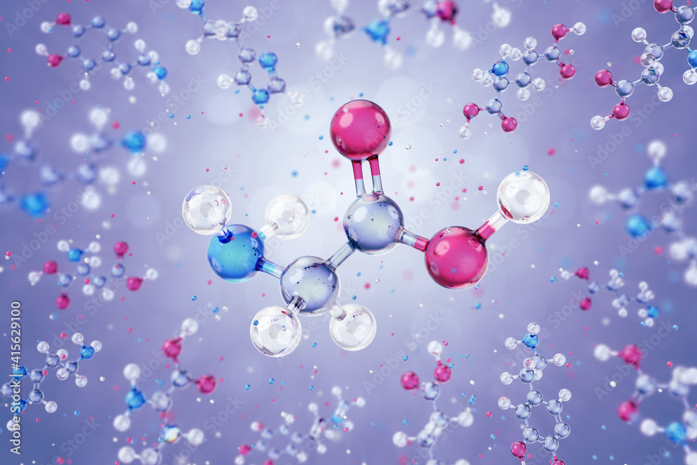 Molecule of Glycine. A 3D model of a glycine amino acid in form of a ...