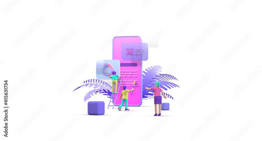 Mobile Phone Smartphone Web UI UX app Design Teamwork concept 3D ...