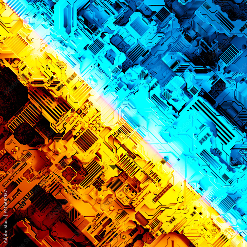 3d illustration render abstract futuristic hi-tech computer board ...