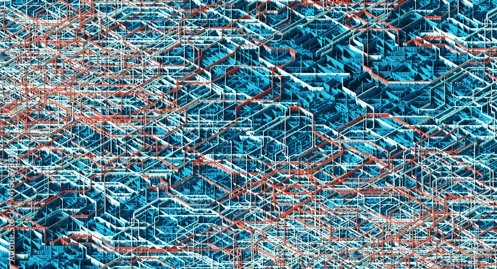 3d illustration render abstract futuristic labyrinth construction ...