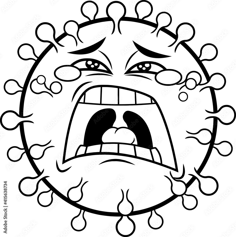 Outlined Crying Coronavirus (COVID-19) Cartoon Emoji Character With ...