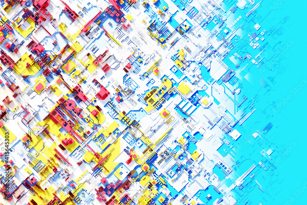 3d illustration render abstract city futuristic landscape construction ...