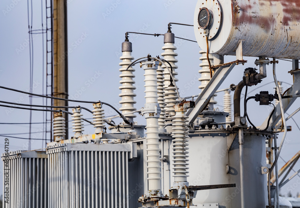 close up of Transformer oil tank on High voltage obsolete vintage ...