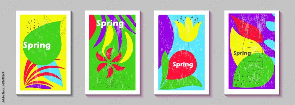Vector set of abstract spring backgrounds with lettering space. bright ...