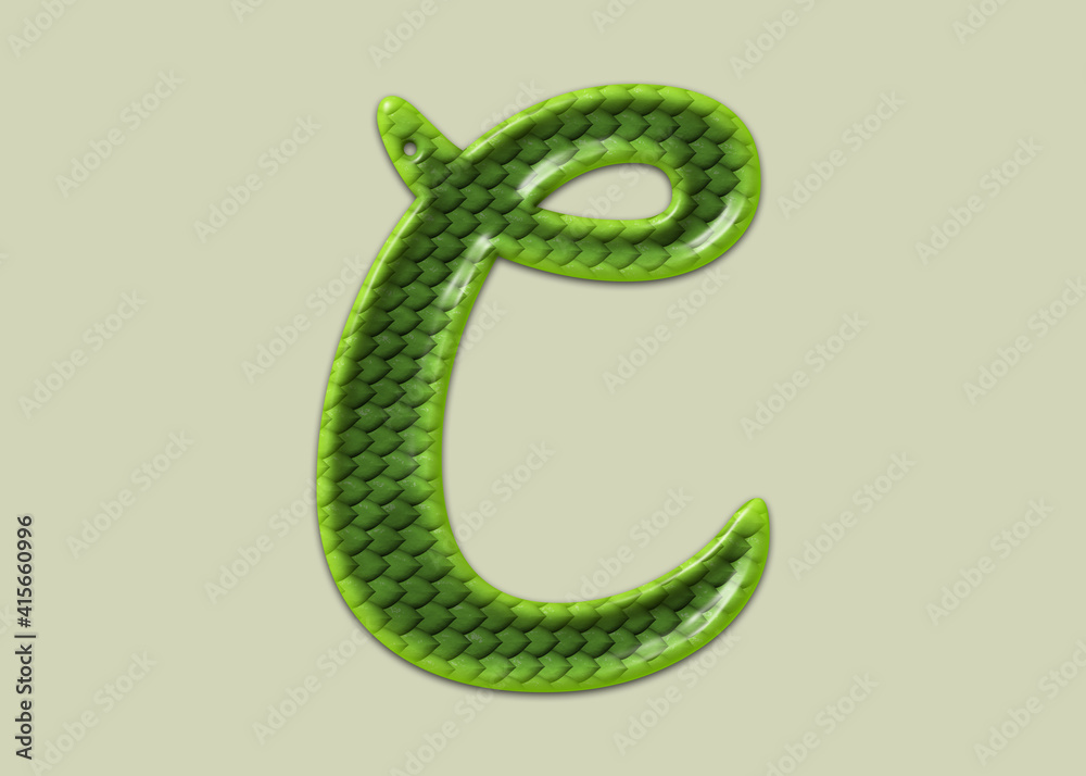 Initial letter C in style of green mamba, snake font with 3D rendering ...
