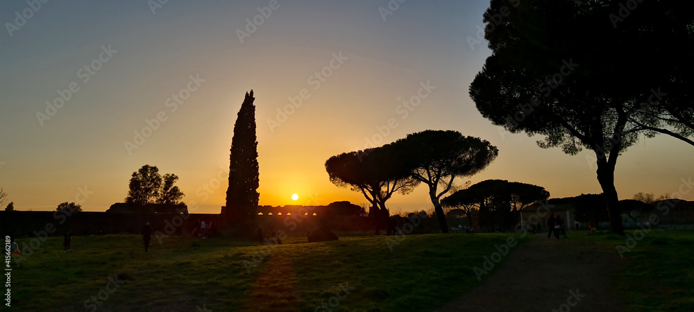 sunset in Roma , ancient roman ruins sunset. Acquedotto Romano, you can ...