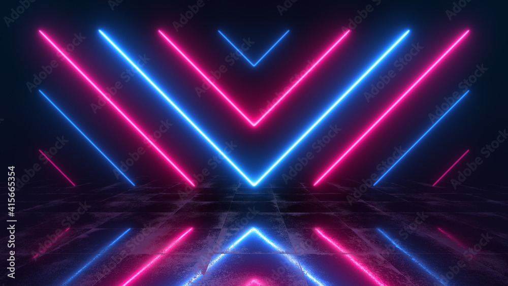 Abstract technology light background. Blue neon in the black cyber ...