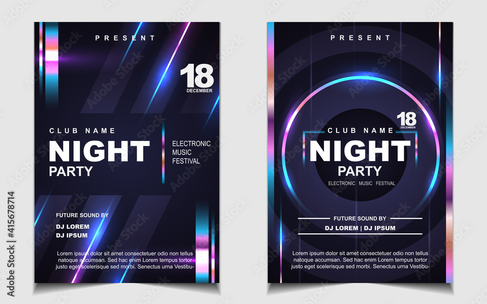 Night dance party music layout cover design template background with ...