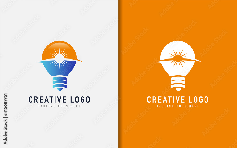 Creative Idea Logo Design. Abstract Bulb Symbol Combine with Sunburst ...