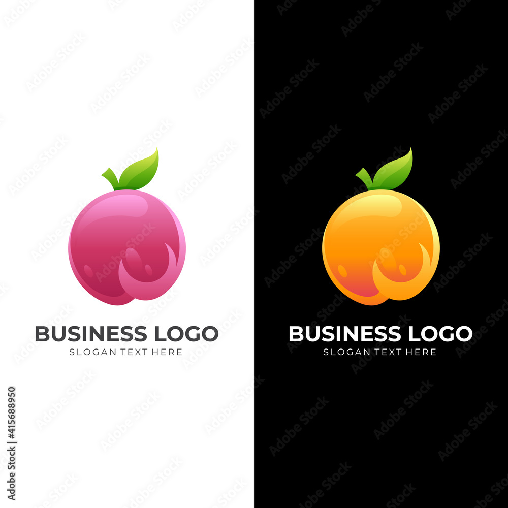 simple fruit logo template , 3d colorful logo, red and orange logos ...