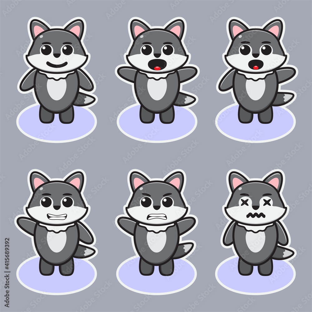 Vecteur Stock Vector illustration of cute Gray Wolf cartoon. Cute Wolf ...