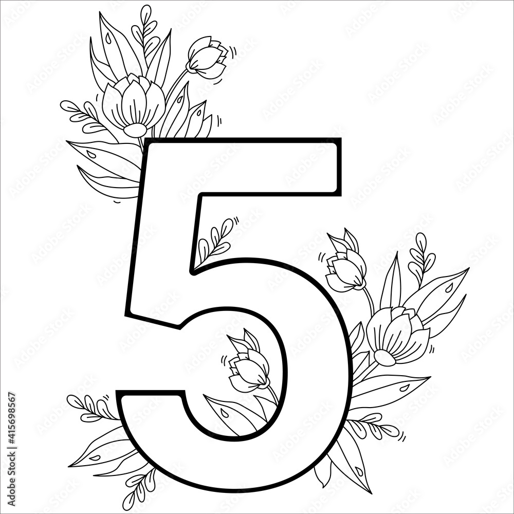 Flower number five. Decorative pattern 5 with flowers, tulips, buds and ...