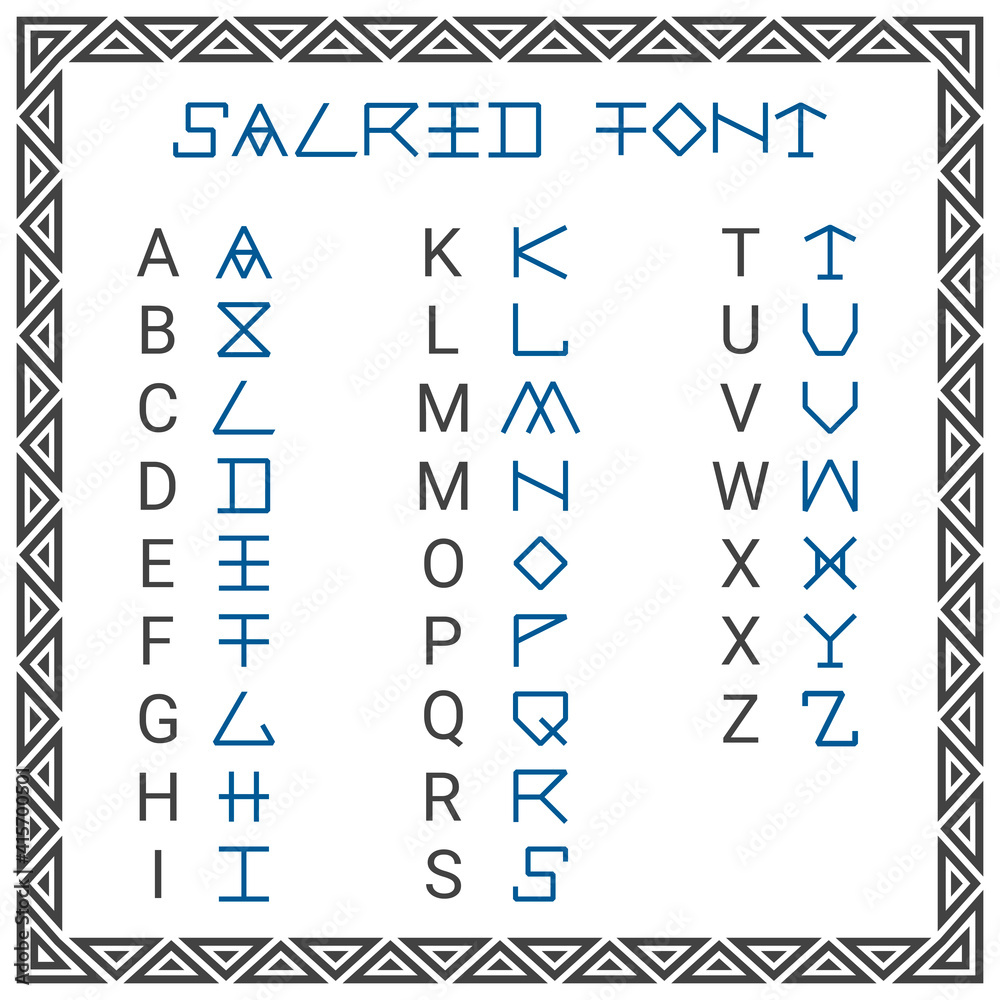 Sacred font. English alphabet letters. Set of vector symbols for occult ...