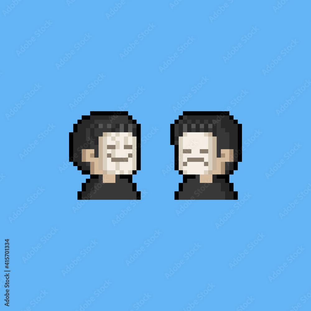 Pixel art cartoon people avatar wearing emo tion mask. Stock Vector ...