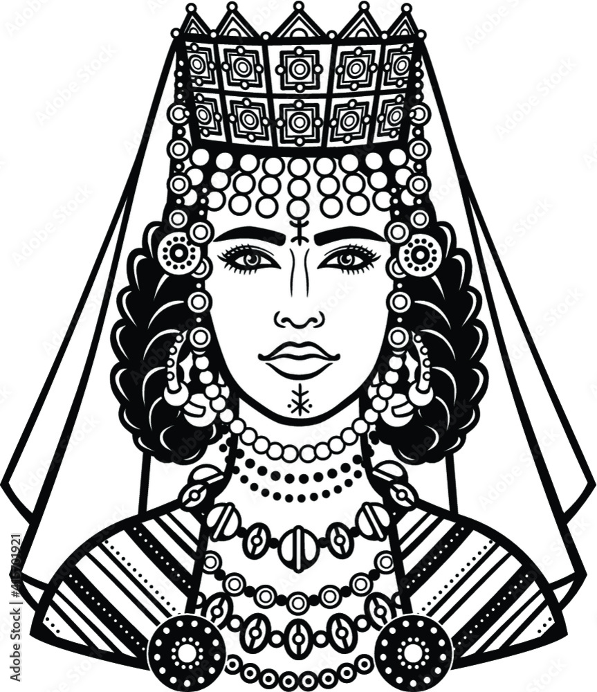 African beauty: animation portrait of the beautiful woman in a crown ...