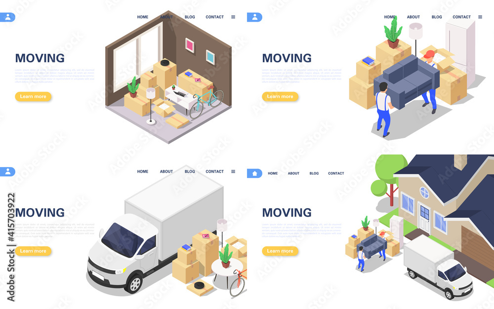 Moving set of banners. The concept of a loading page for a moving ...