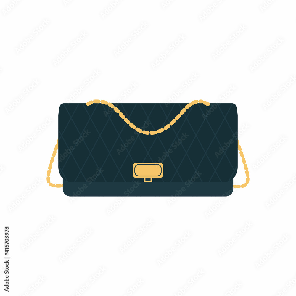 Vector flat icon of Quilted bag. Elegant classy black woman bag with ...
