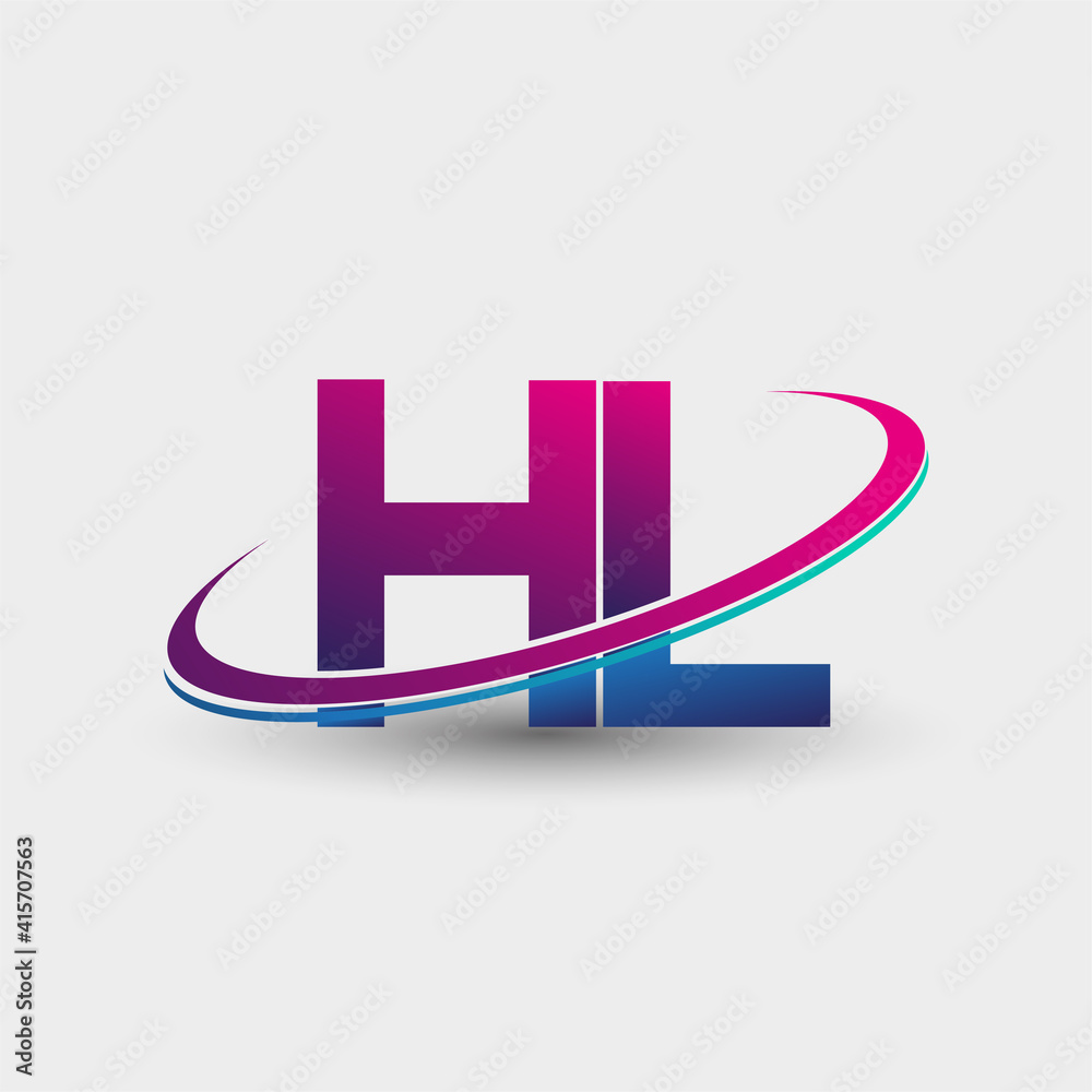 HL initial logo company name colored blue and magenta swoosh design ...
