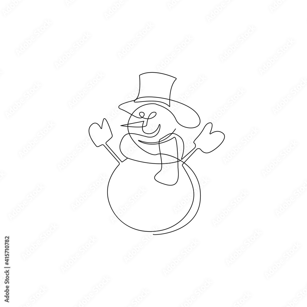 Snowman One Line Drawing. Cute Snowman Continuous Single Line Art ... Snowman One Line Drawing. Cute Snowman Continuous Single Line Art ...