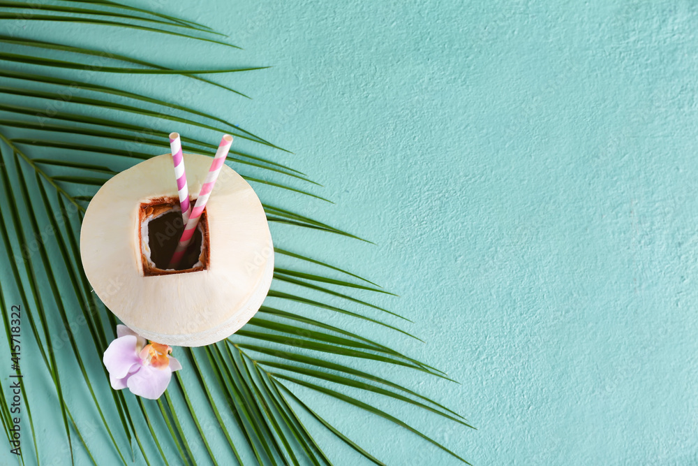 Fresh coconut on color background Stock Photo | Adobe Stock