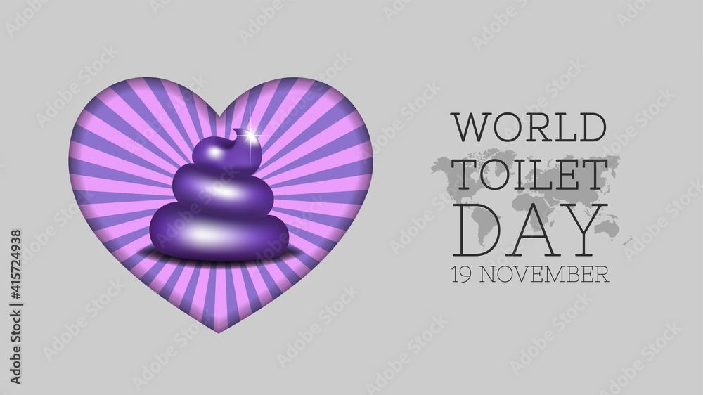 World Toilet Day 19 November. Cartoon purple poop on the background of ...