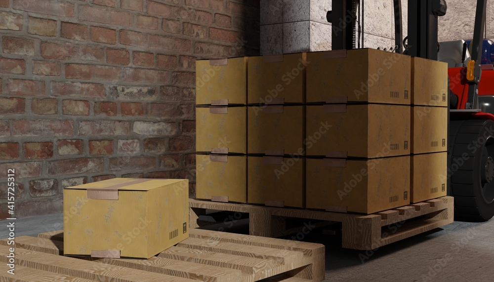 Cargo shipment loading for truck. Forklift loading cargo pallet ...