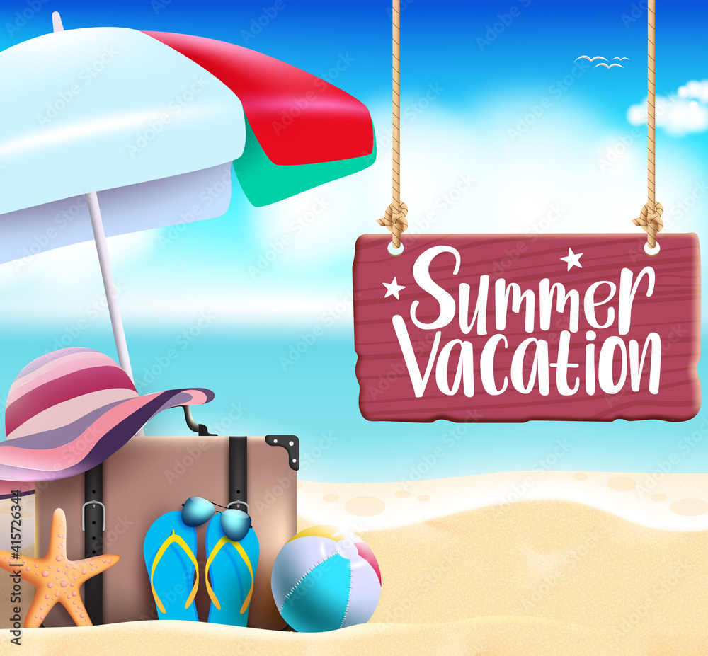 Summer vacation vector banner design. Summer vacation text in hanging ...