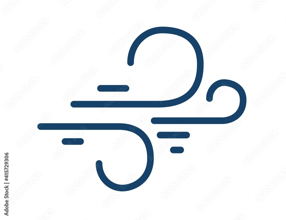 Abstract simple icon of windy weather in line art style with curved ...
