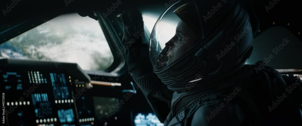 Portrait of Caucasian male astronaut inside spaceship cockpit. Sci-fi ...