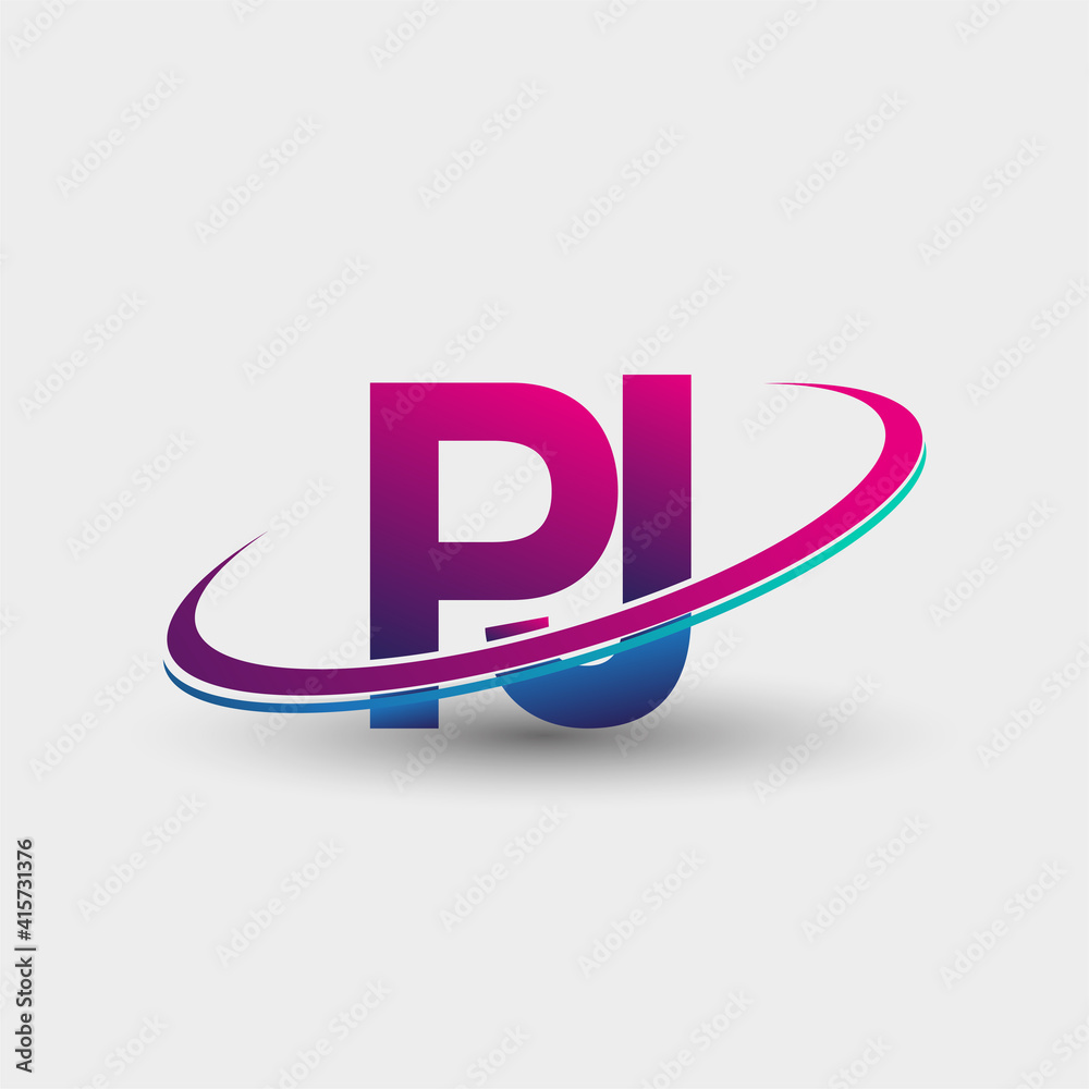 PJ initial logo company name colored blue and magenta swoosh design ...