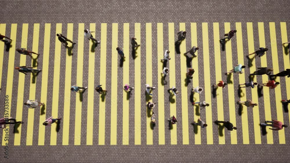 Pedestrian yellow zebra Crowd people city street day Busy crosswalk ...