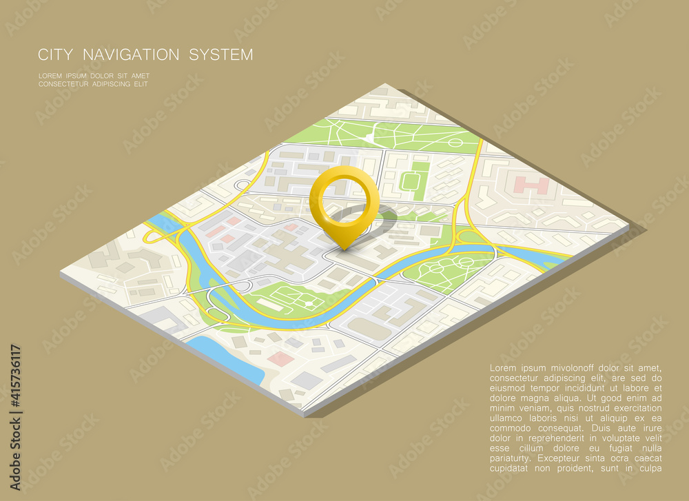 City map navigation route, color point markers design background ...