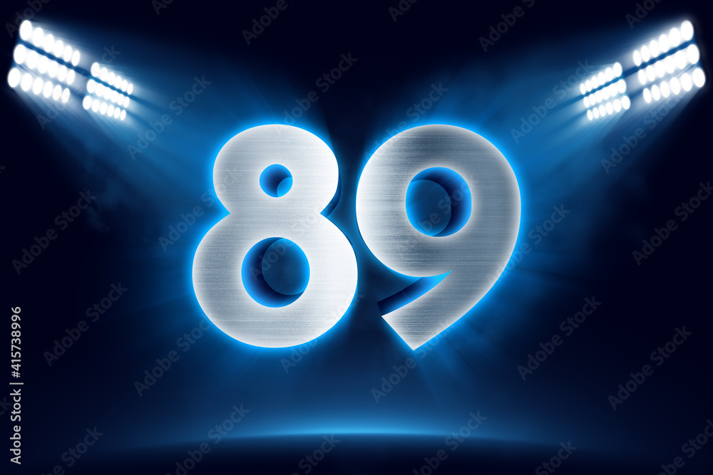 Number 89 background, 3D 89 object made of metal, illuminated with ...