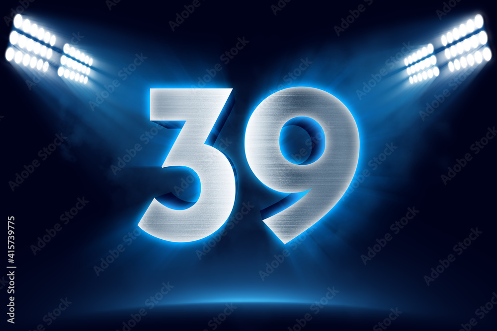 Number 39 background, 3D 39 object made of metal, illuminated with ...