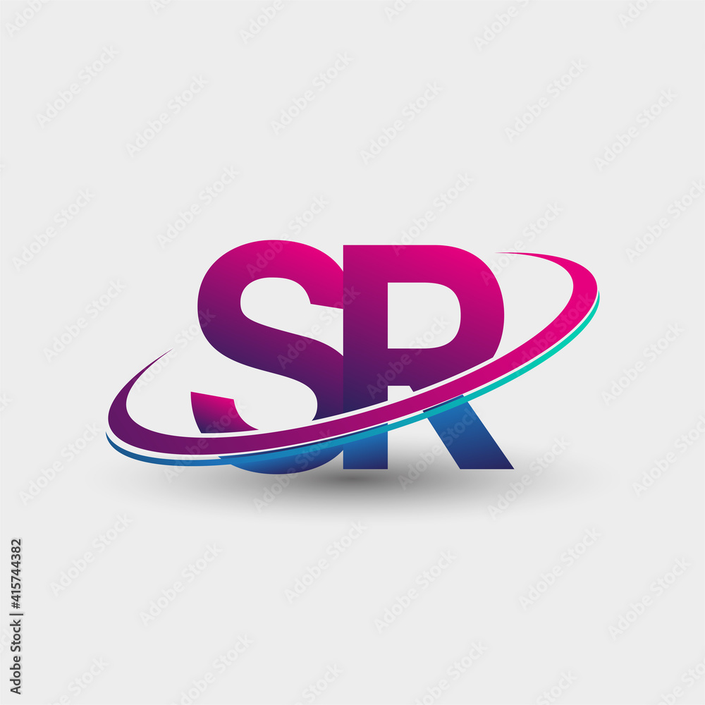 SR initial logo company name colored blue and magenta swoosh design ...