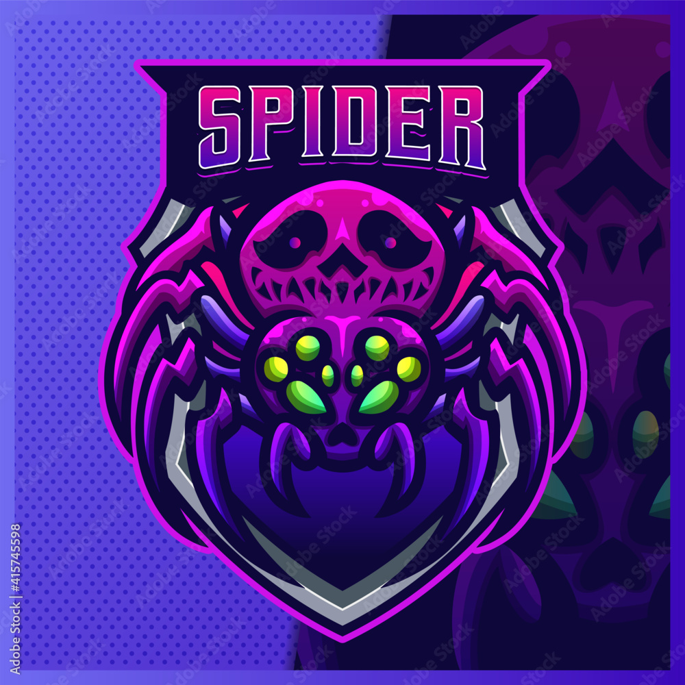 Black Widow Spider Skull mascot esport logo design illustrations vector ...