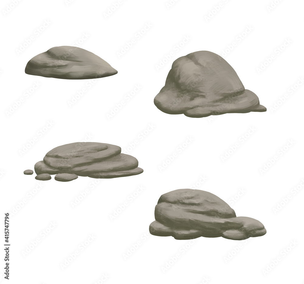 Collection of hand drawn rock/stone 2d set illustrations isolated Stock ...