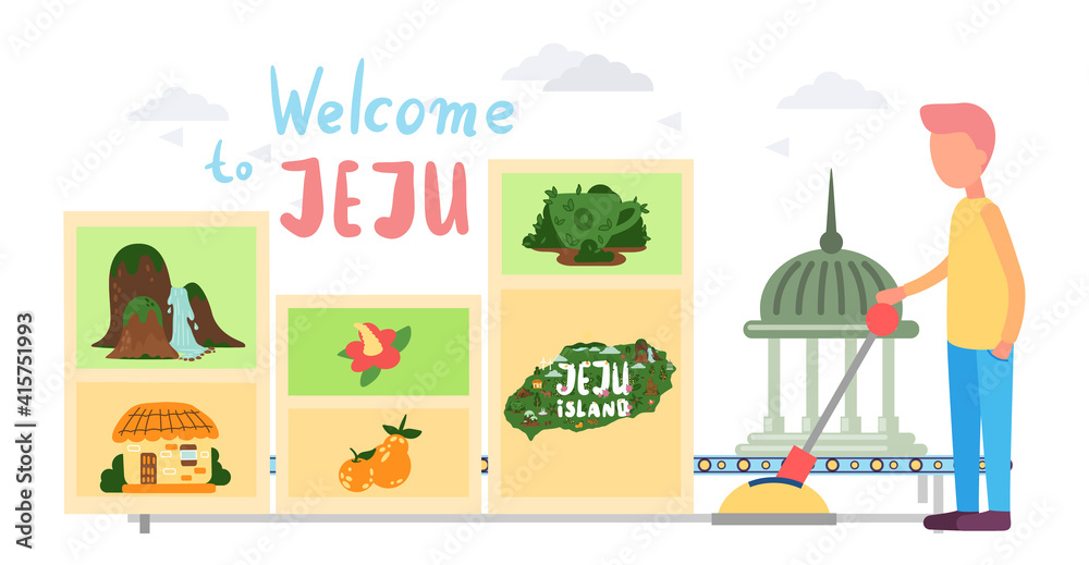 Jeju island sights advertising poster. Travel to South korea. Welcome ...