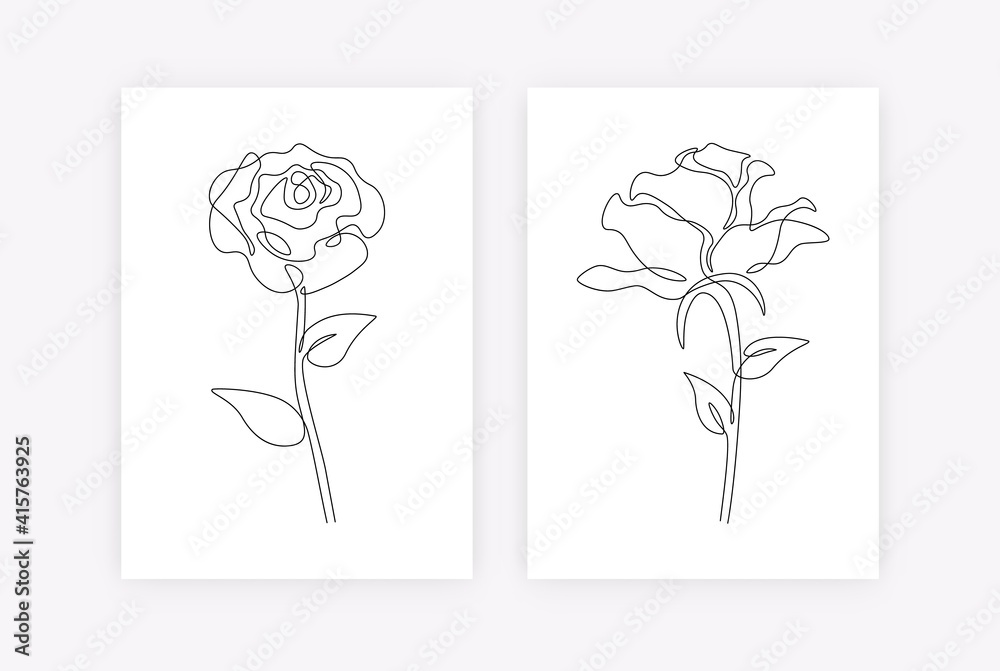 Abstract continuous one line flowers posters. Set of wall decor with ...
