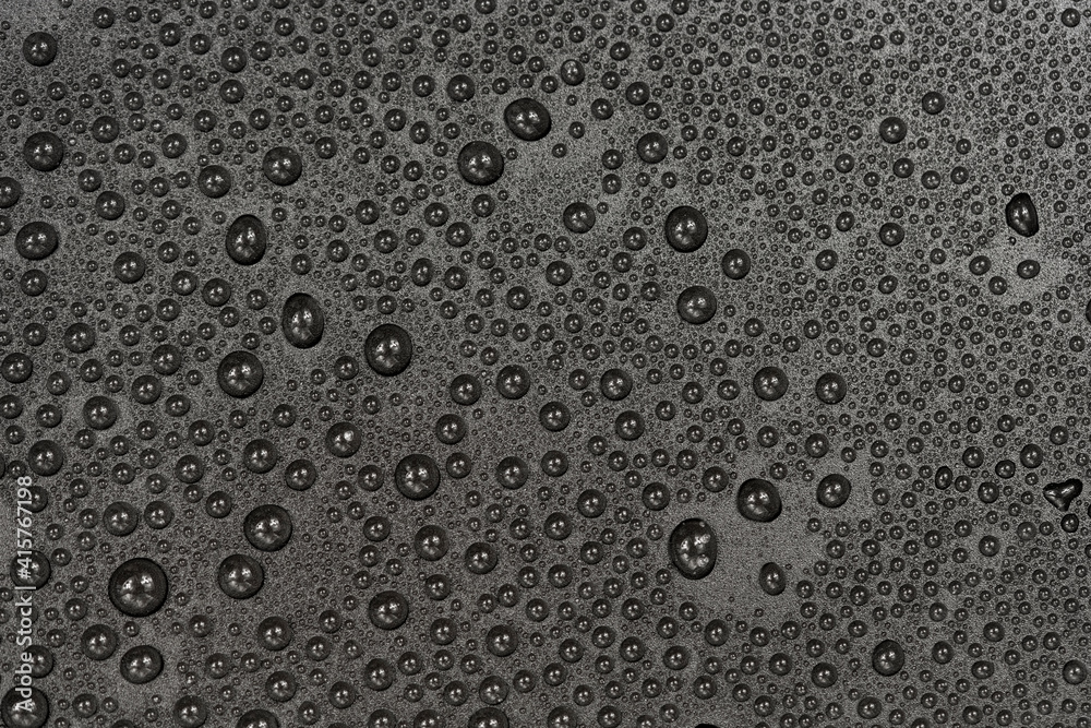 Water drops on black background texture. Dark backdrop glass covered ...