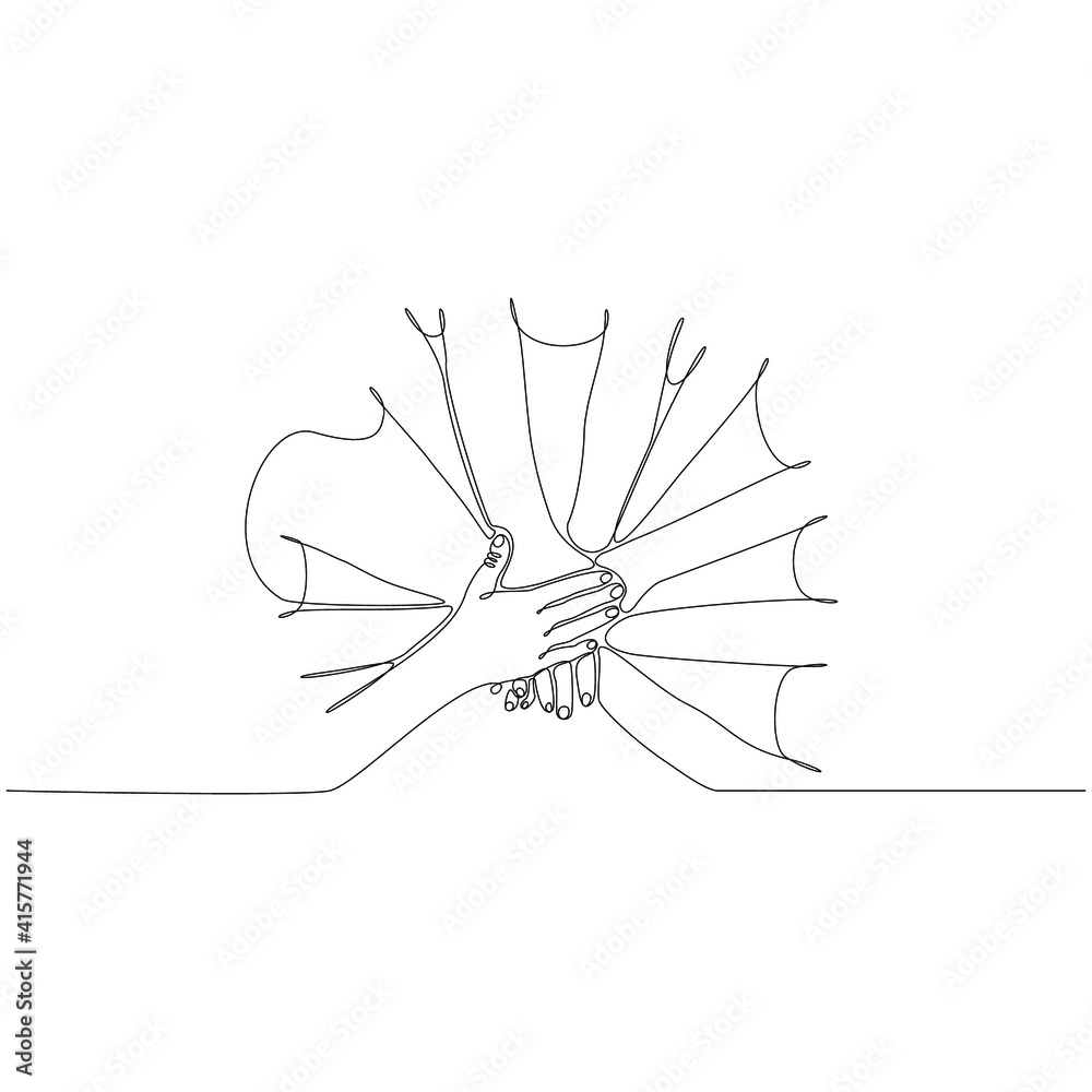 continuous line drawing teamwork concept hand stack vector illustration ...