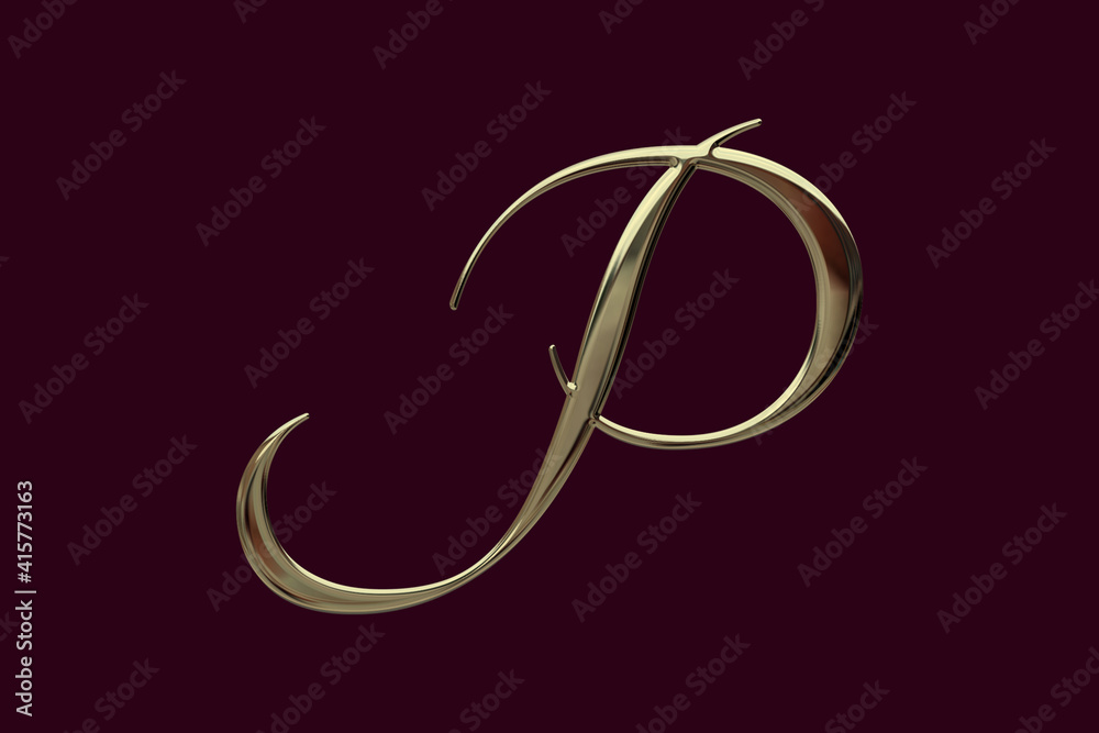 Alphabet letter P with metallic gold texture, 3D rendering, golden abc ...