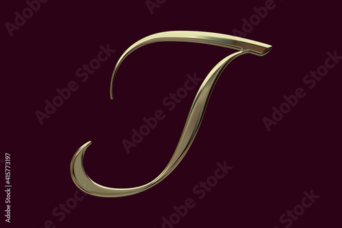 Alphabet letter T with metallic gold texture, 3D rendering, golden abc ...