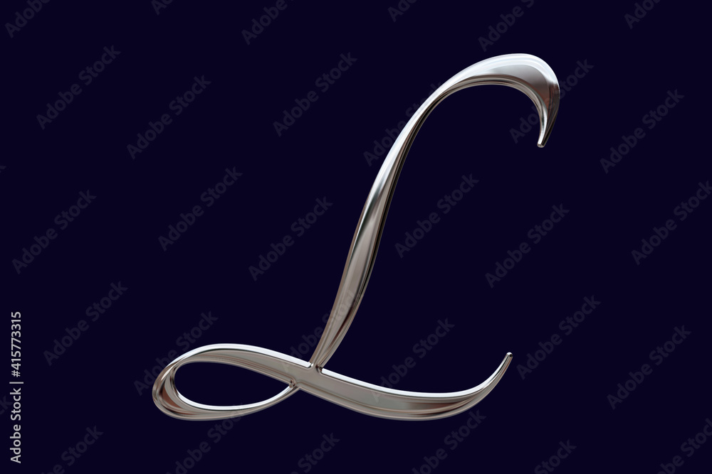 Alphabet letter L with glossy metal texture (chrome, steel, silver), 3D ...