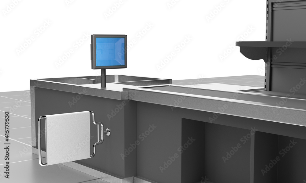 Cash Register Counter. Cashier Checkout With Card Payment Terminal. 3D ...