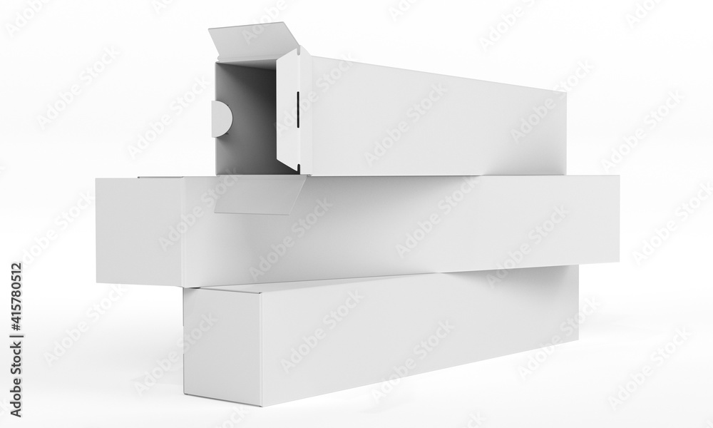 Blank Narrow Box Package Template. Isolated White Box Wrapping 3D Mock ...