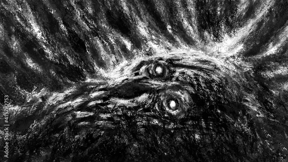 Dark face of zombie screaming. Black and white illustration in horror ...