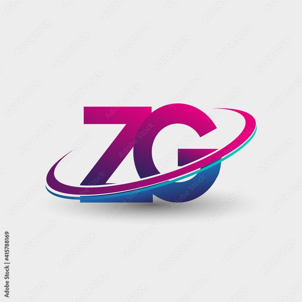 ZG initial logo company name colored blue and magenta swoosh design ...